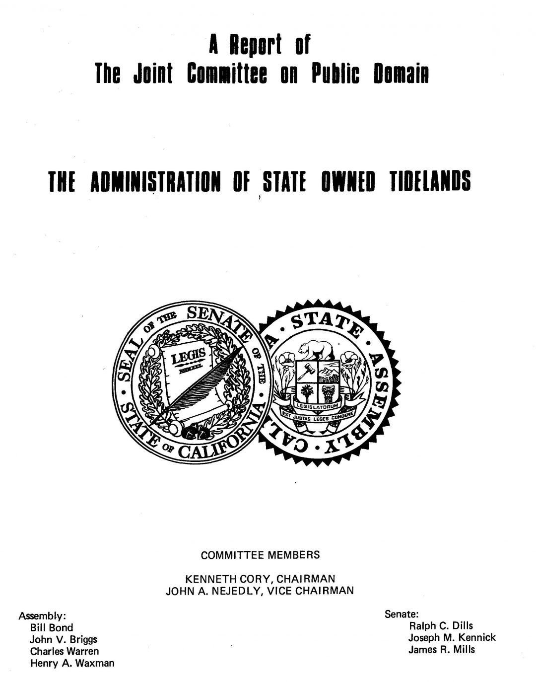 A Report of the Joint Committee on Public Domain – The Administration ...